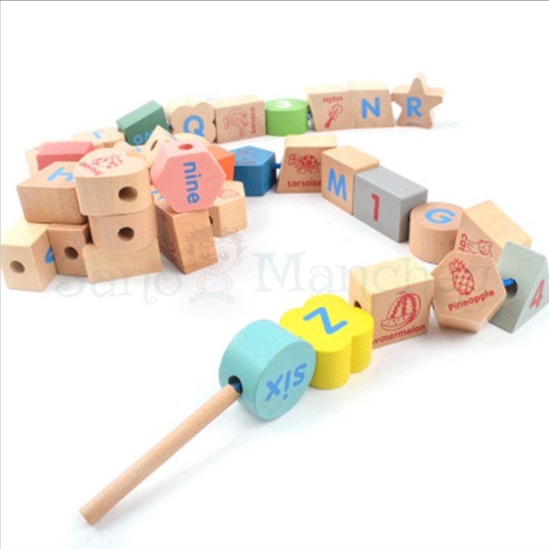 Buy Kids Educational Wooden Toys Threading Beads Alphabets Number Blocks.